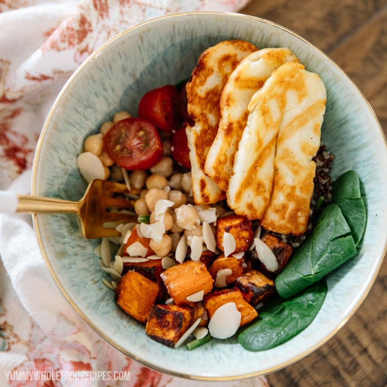 Easy & Delicious Air Fryer Halloumi Bowl Recipe - Yummy Whole Food Recipes