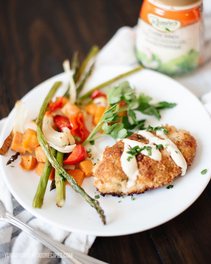 Parmesan & Panko Chicken with Roasted Vegetables - Yummy Whole Food Recipes