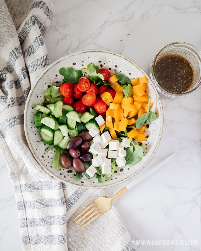 Yummy Greek Salad (with lettuce and no onions) - Yummy Whole Food Recipes
